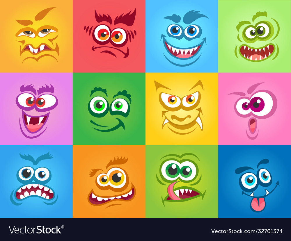 Emotions monsters faces Royalty Free Vector Image