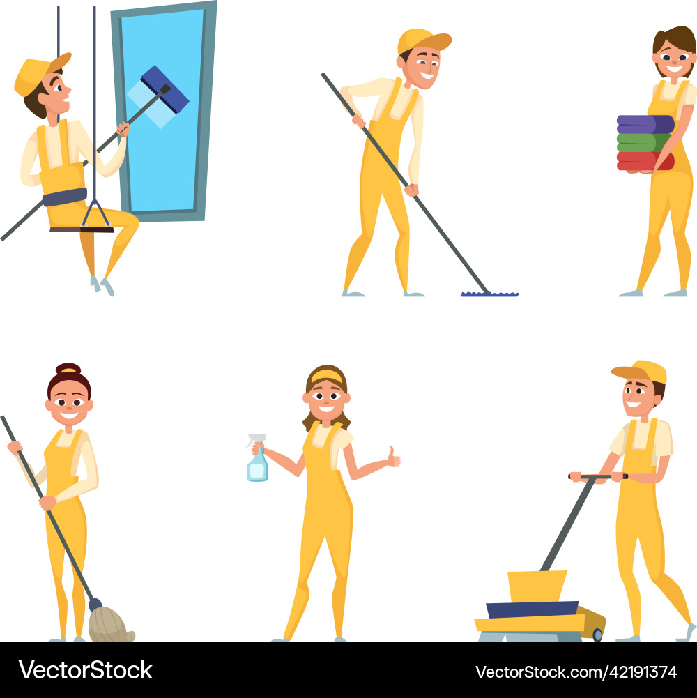Team workers of cleaning service set different Vector Image