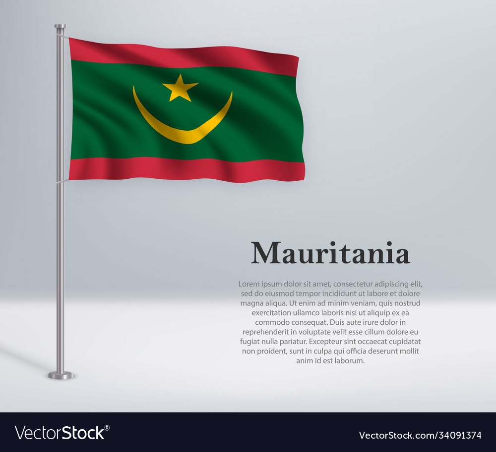 Waving Flag Mauritania On Flagpole Template Vector Image