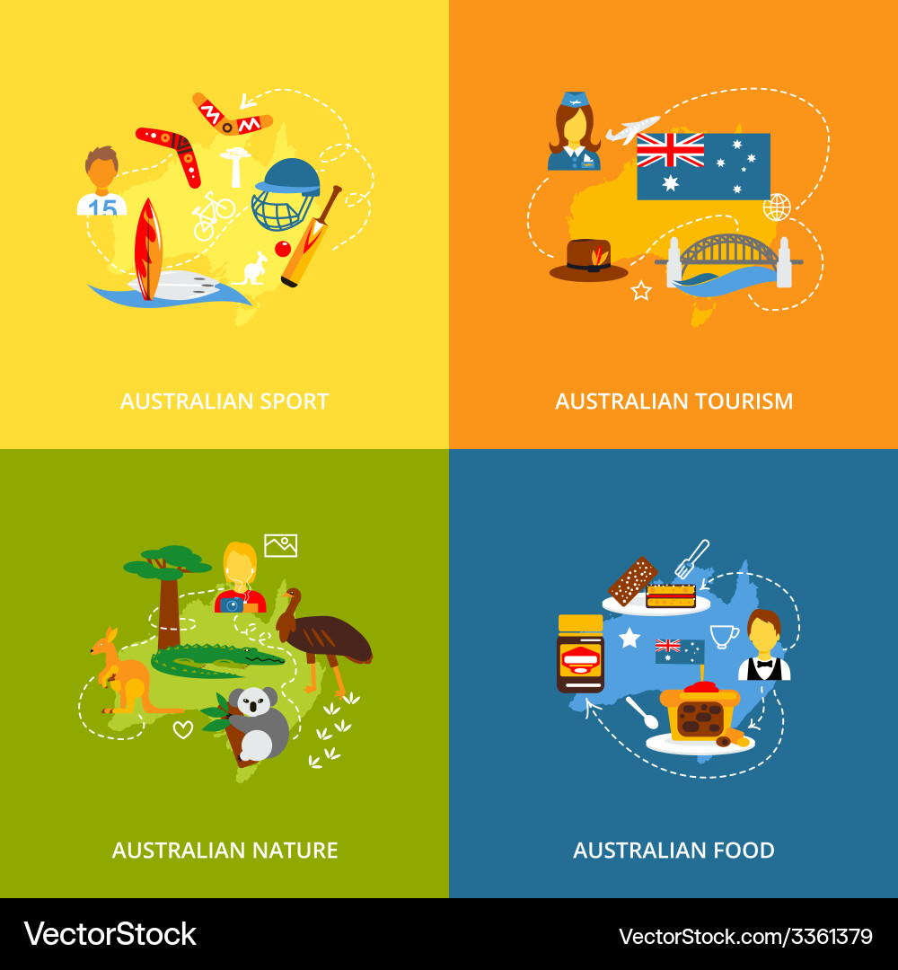 Australia icons set flat Royalty Free Vector Image