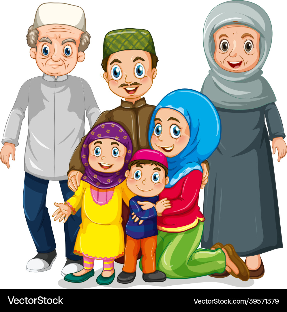 Happy muslim cartoon character Royalty Free Vector Image