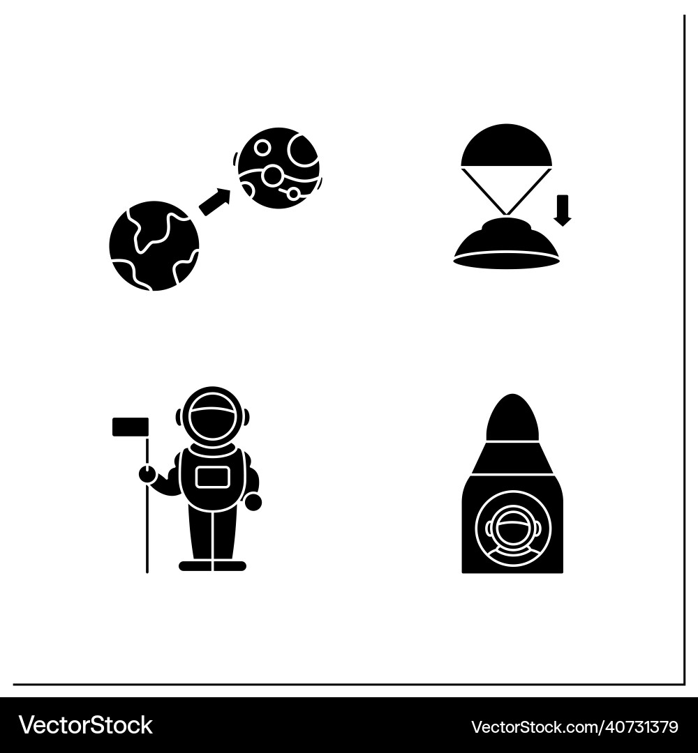 Mars landing glyph icons set Royalty Free Vector Image