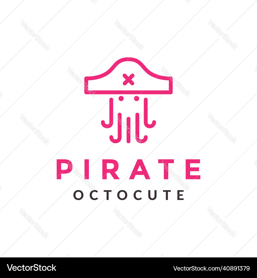 Octopus pirate line logo design graphic symbol Vector Image