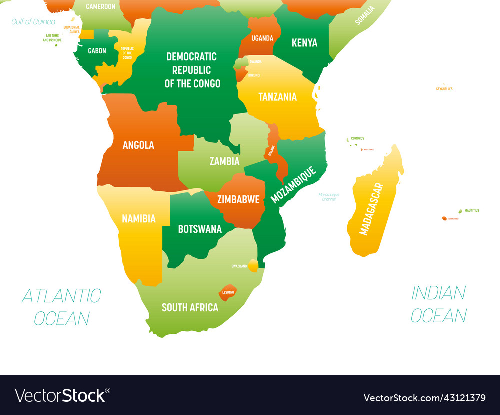 Southern africa detailed political map with lables