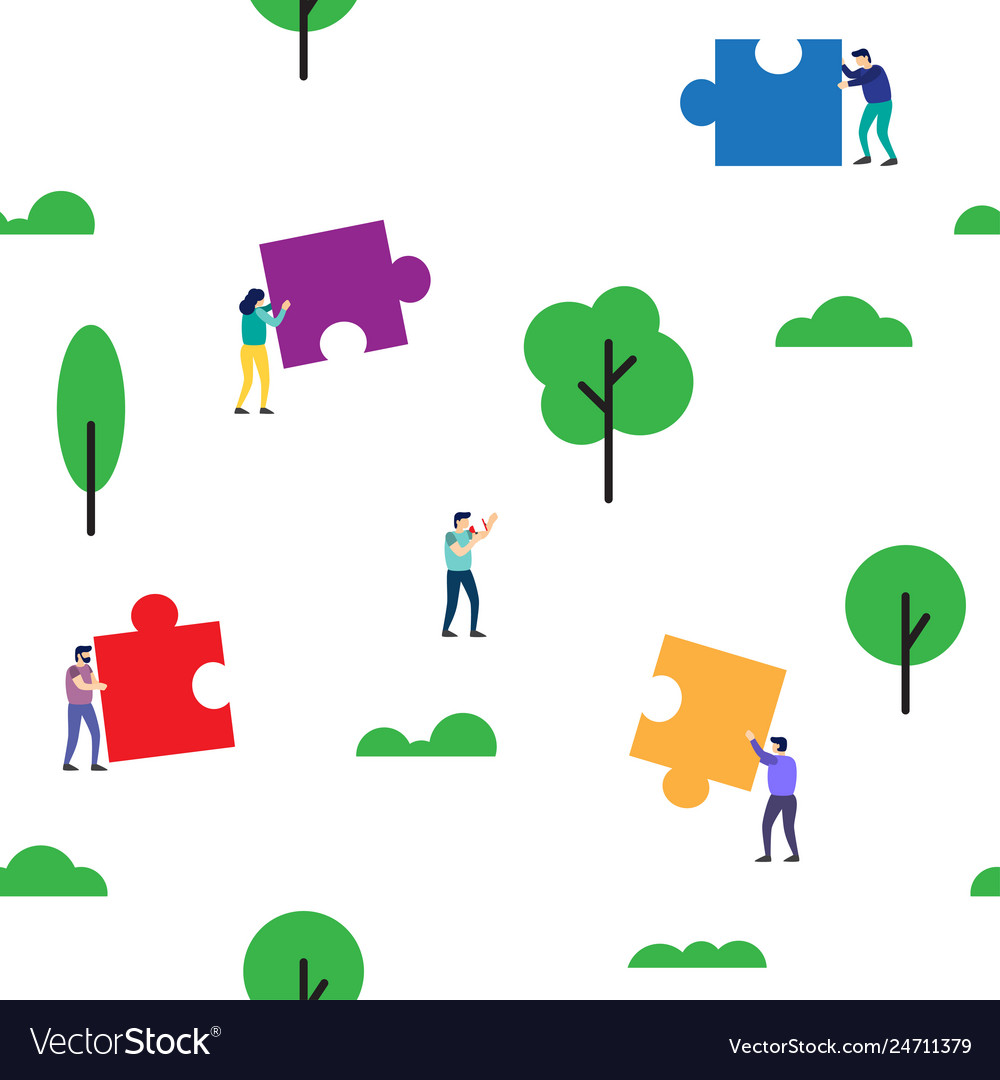 Teamwork people connecting puzzle elements Vector Image Teamwork people connecting puzzle elements Vector Image