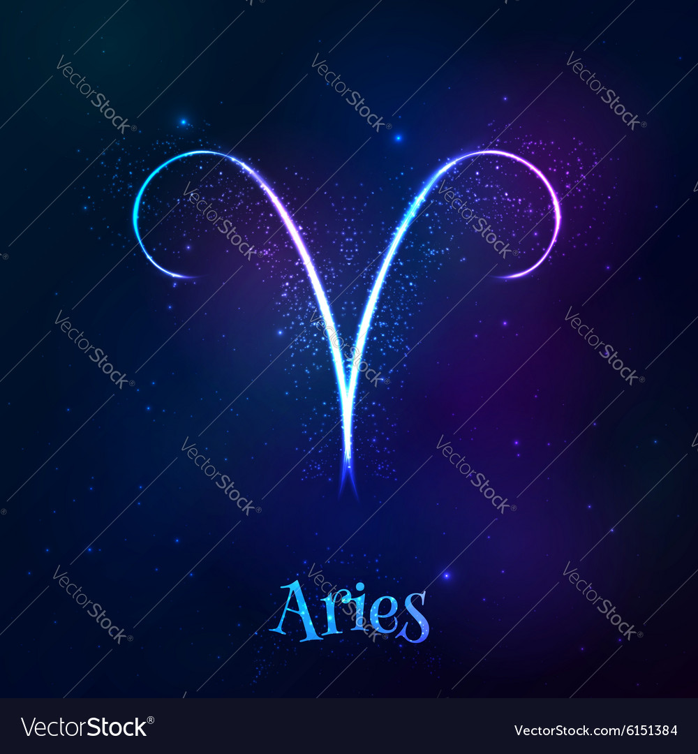 Blue shining cosmic neon zodiac aries symbol Vector Image