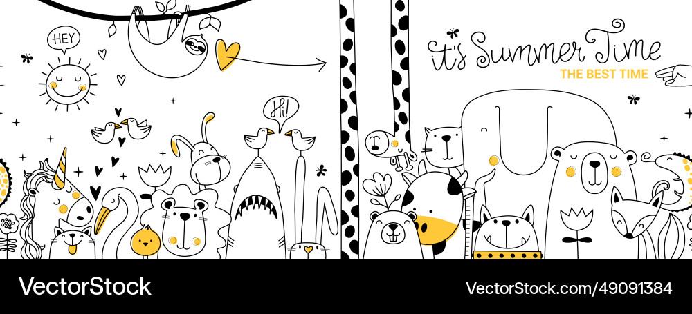 Cute cartoon sketch animals Royalty Free Vector Image