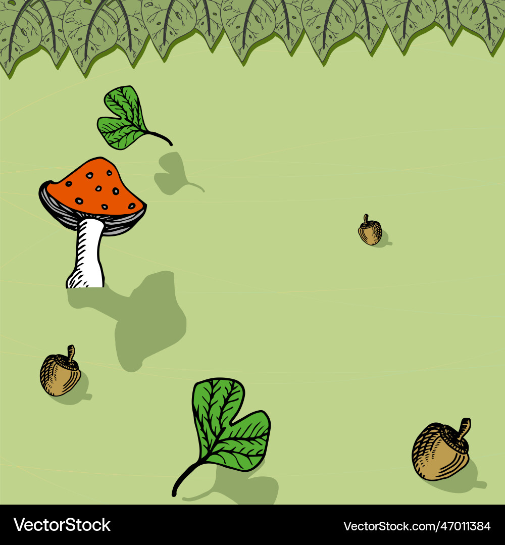 Leaves and acorns and mushroom Royalty Free Vector Image