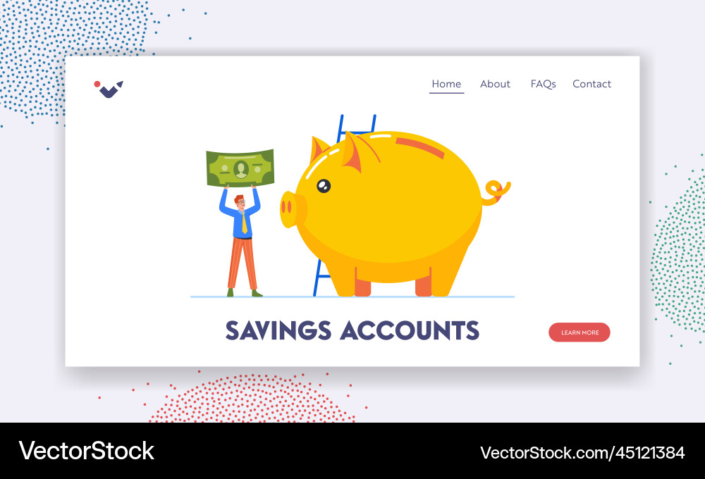 Savings accounts landing page template tiny man Vector Image