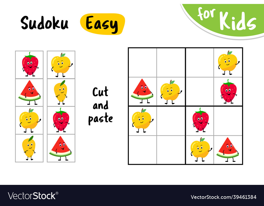 Sudoku kids game cut and paste the pictures cute Vector Image