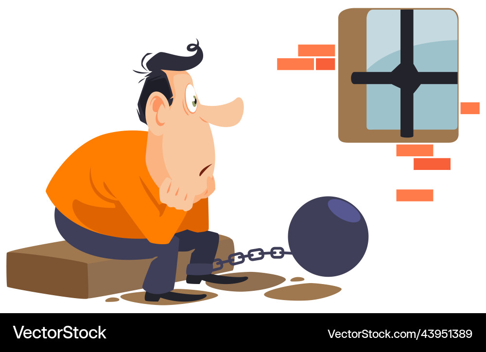 Sad man in prison cell for internet and mobile Vector Image