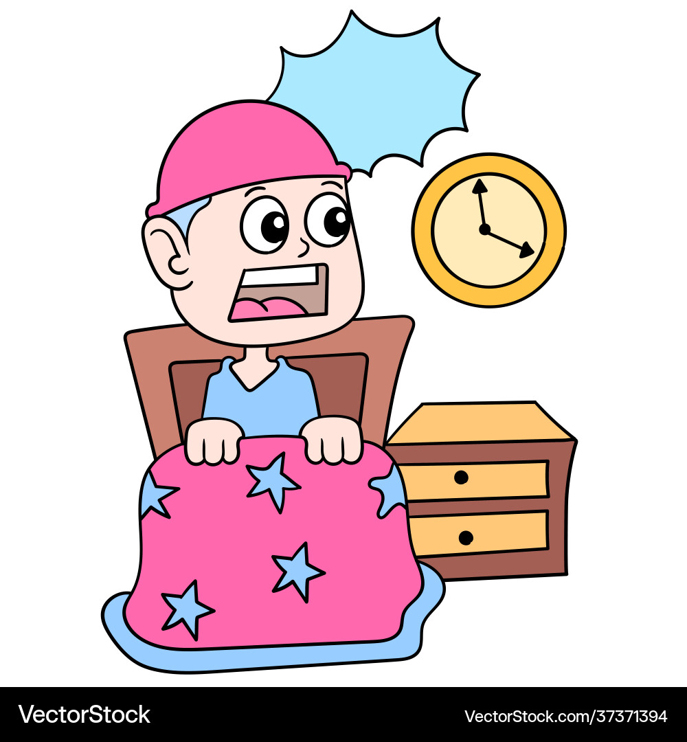 A shocked boy wakes up in middle night Royalty Free Vector