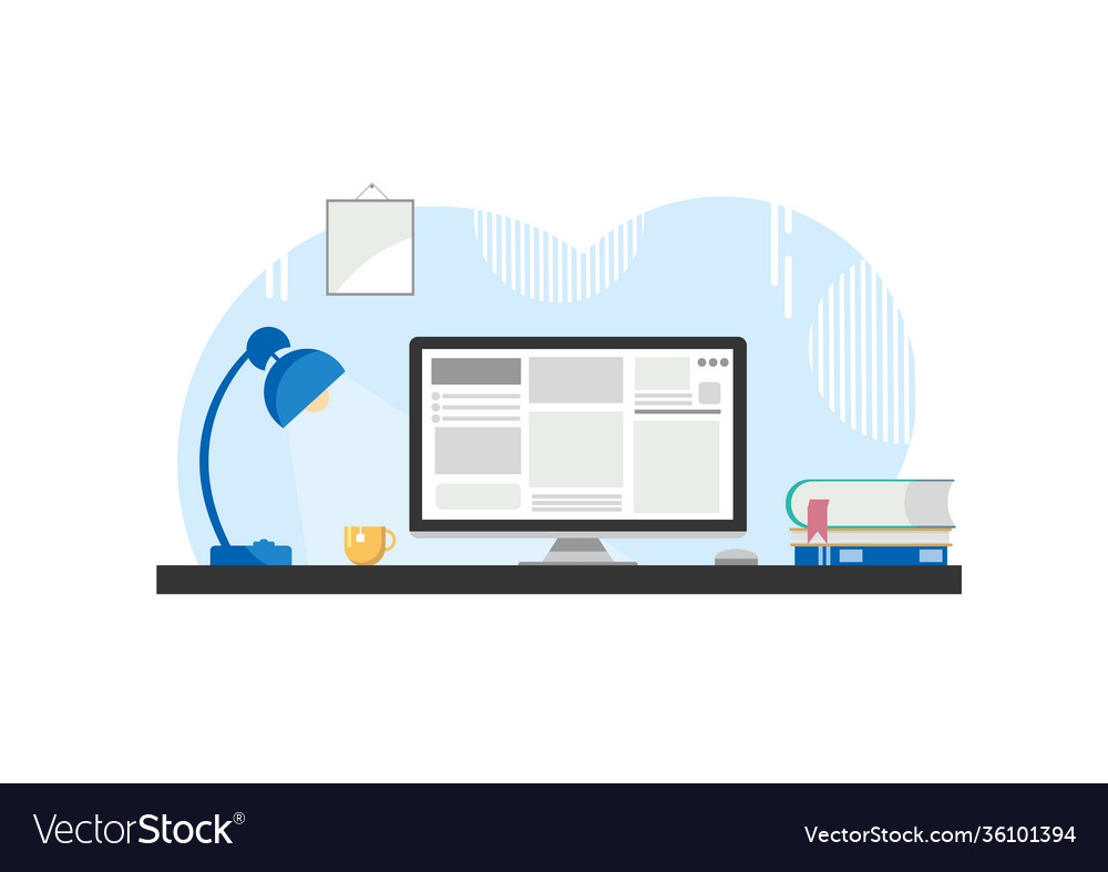 Home workplace with a computer on table Royalty Free Vector