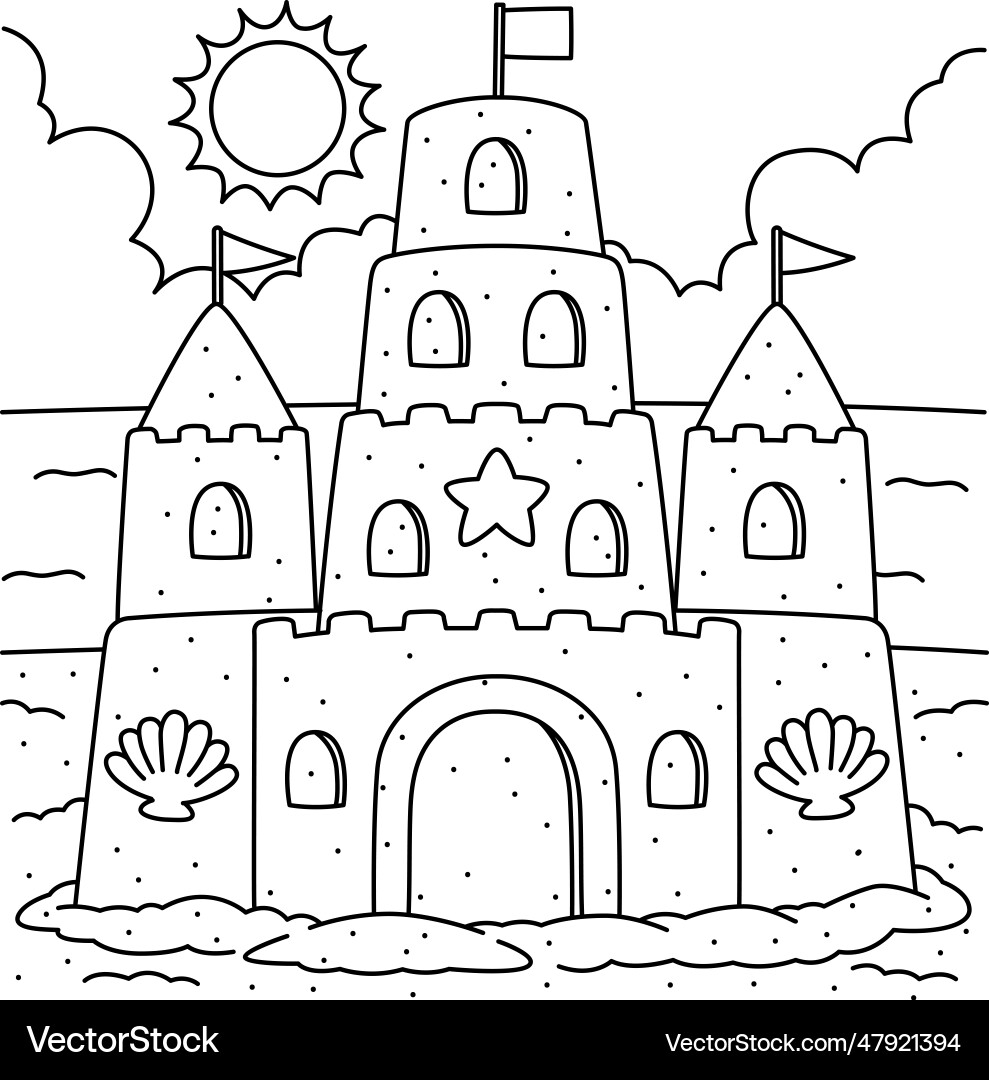 Sandcastle summer coloring page for kids Vector Image