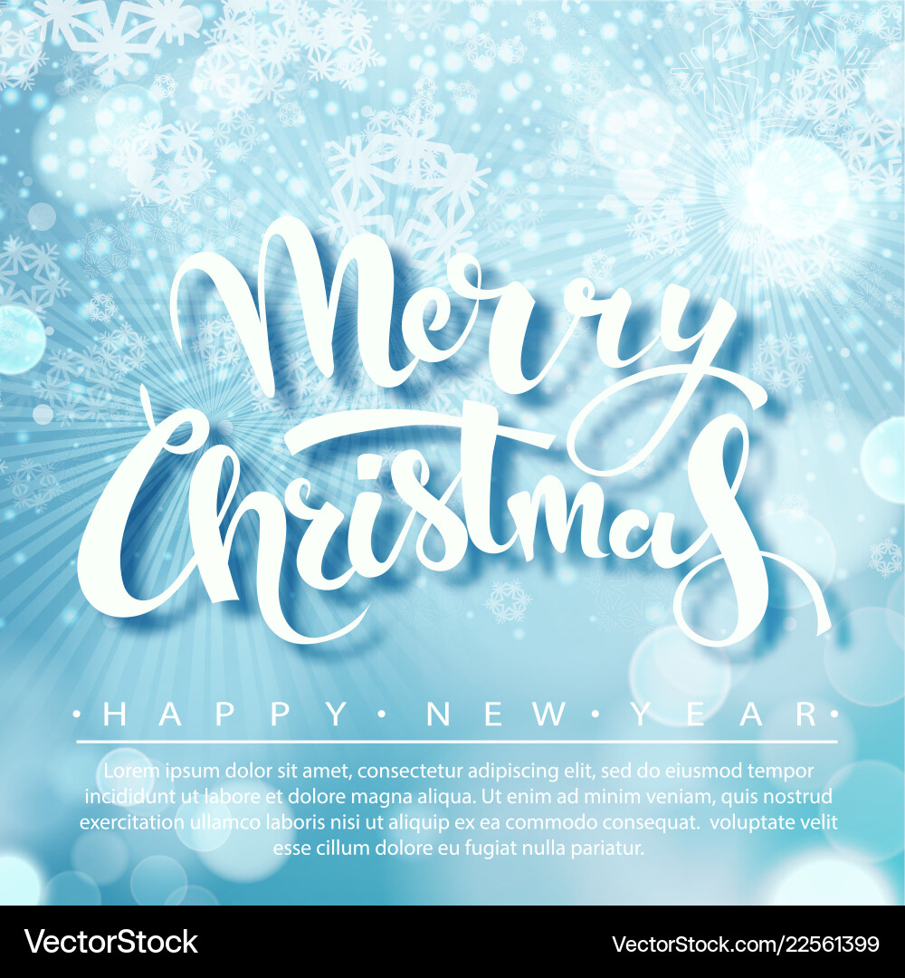 Blue merry christmas text hand drawn lettering Vector Image