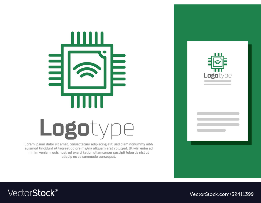 Green Line Computer Processor With Microcircuits Vector Image