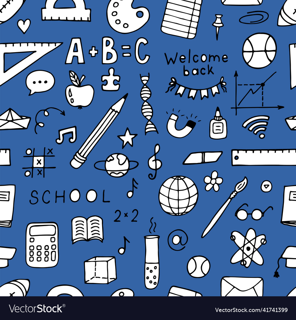 Hand drawn seamless pattern with school elements Vector Image