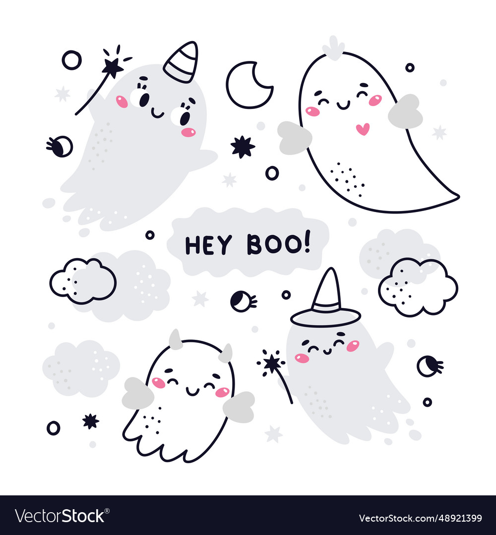 Happy halloween cute clipart with cartoon ghost Vector Image