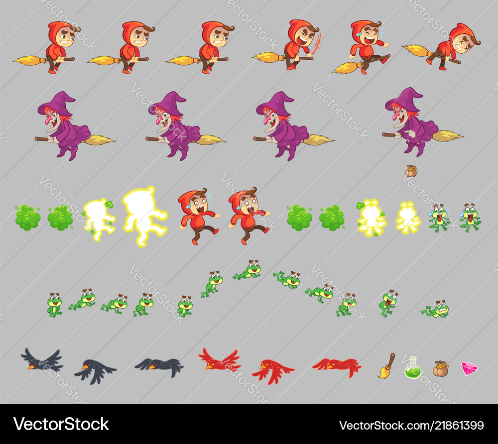Red hood scared boy game sprites Royalty Free Vector Image