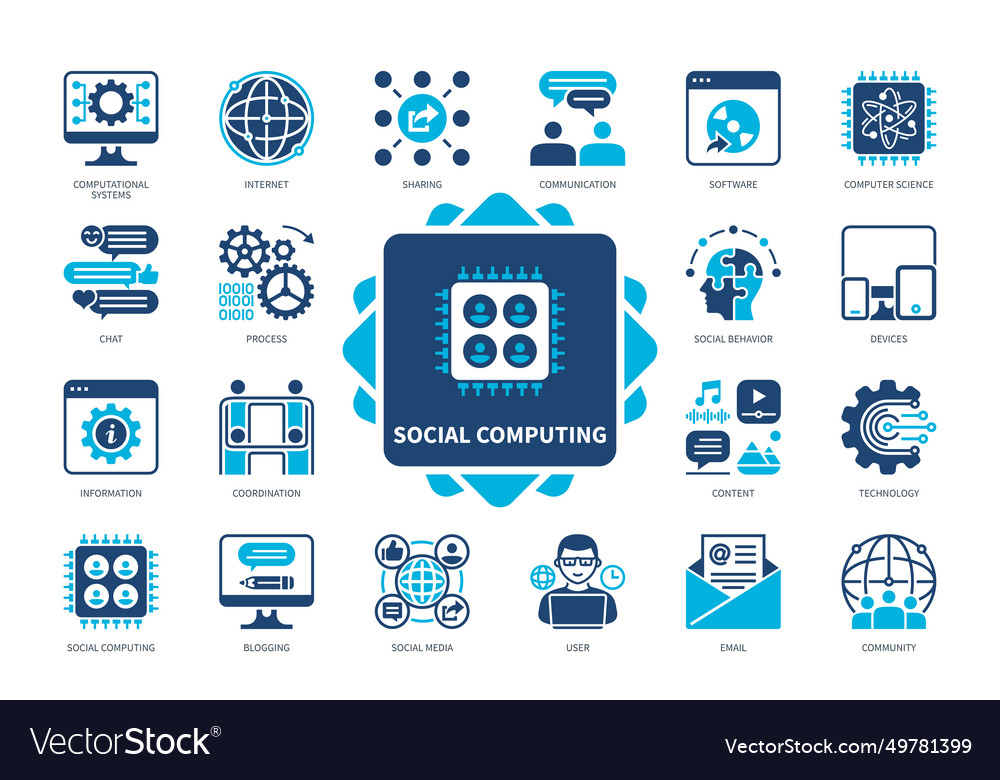 Social computing solid icon set Royalty Free Vector Image