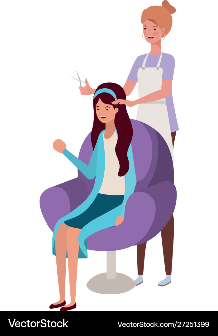 Stylist fixing hair to client characters Vector Image