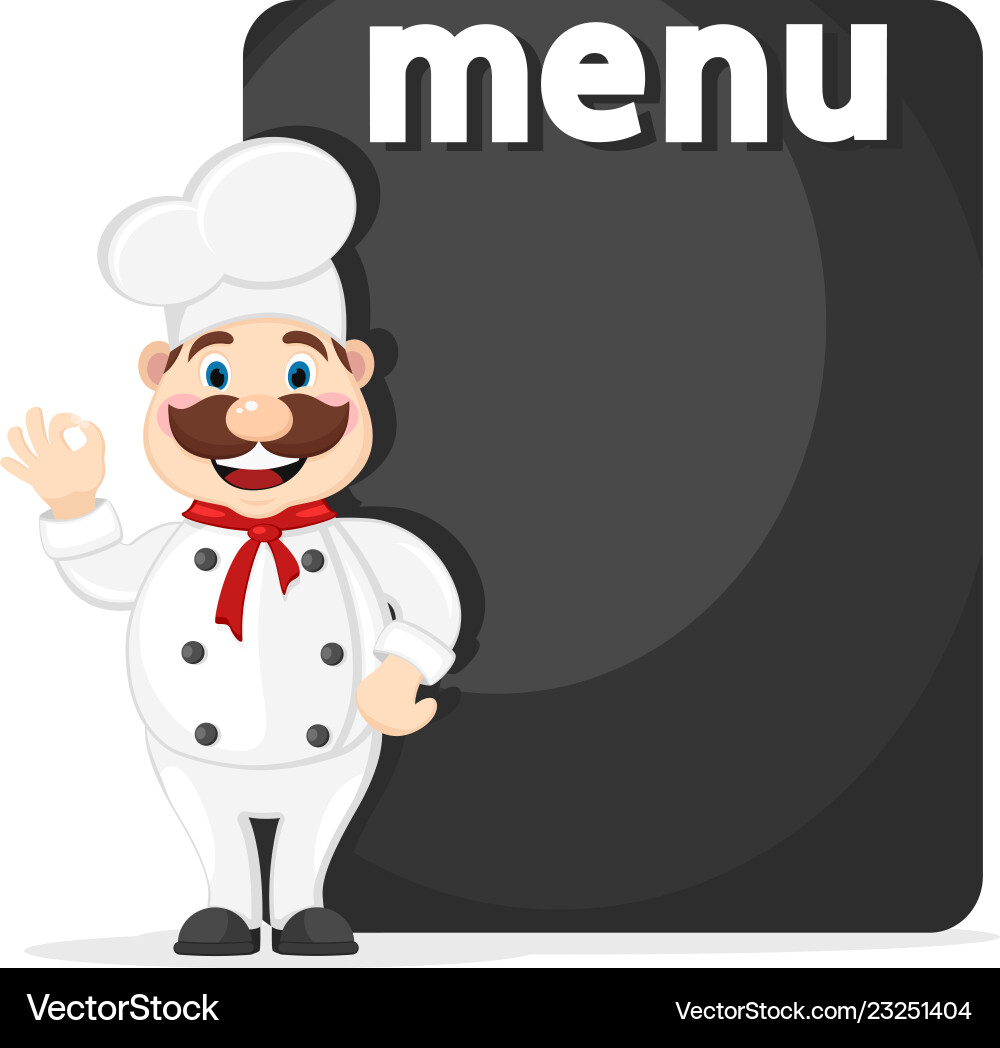 Chef is standing by the black board Royalty Free Vector