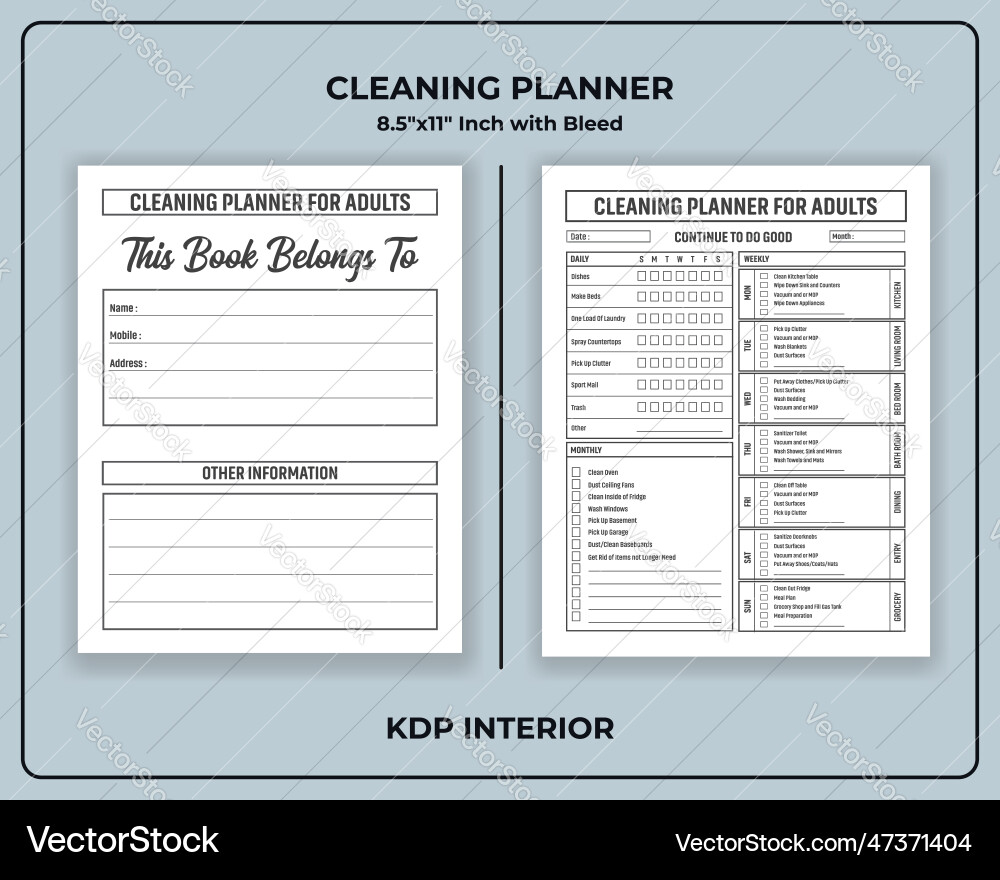 Cleaning planner notebook for adults Royalty Free Vector