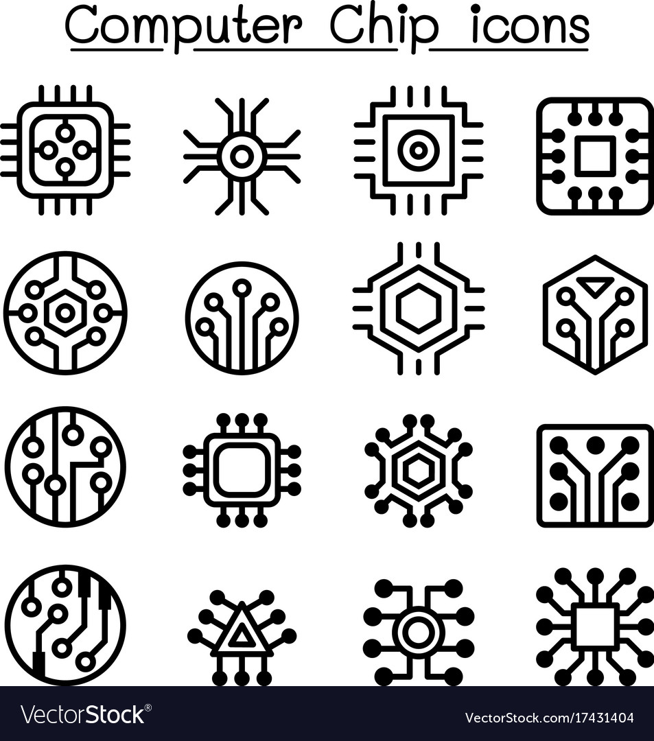 Computer chips and electronic circuit icons Vector Image