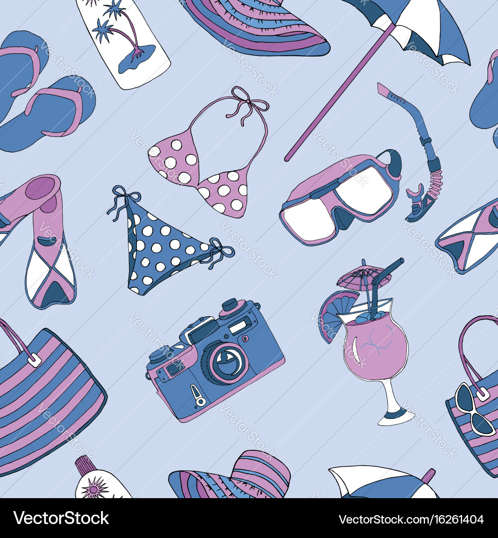 Seamless background with beach theme objects Vector Image