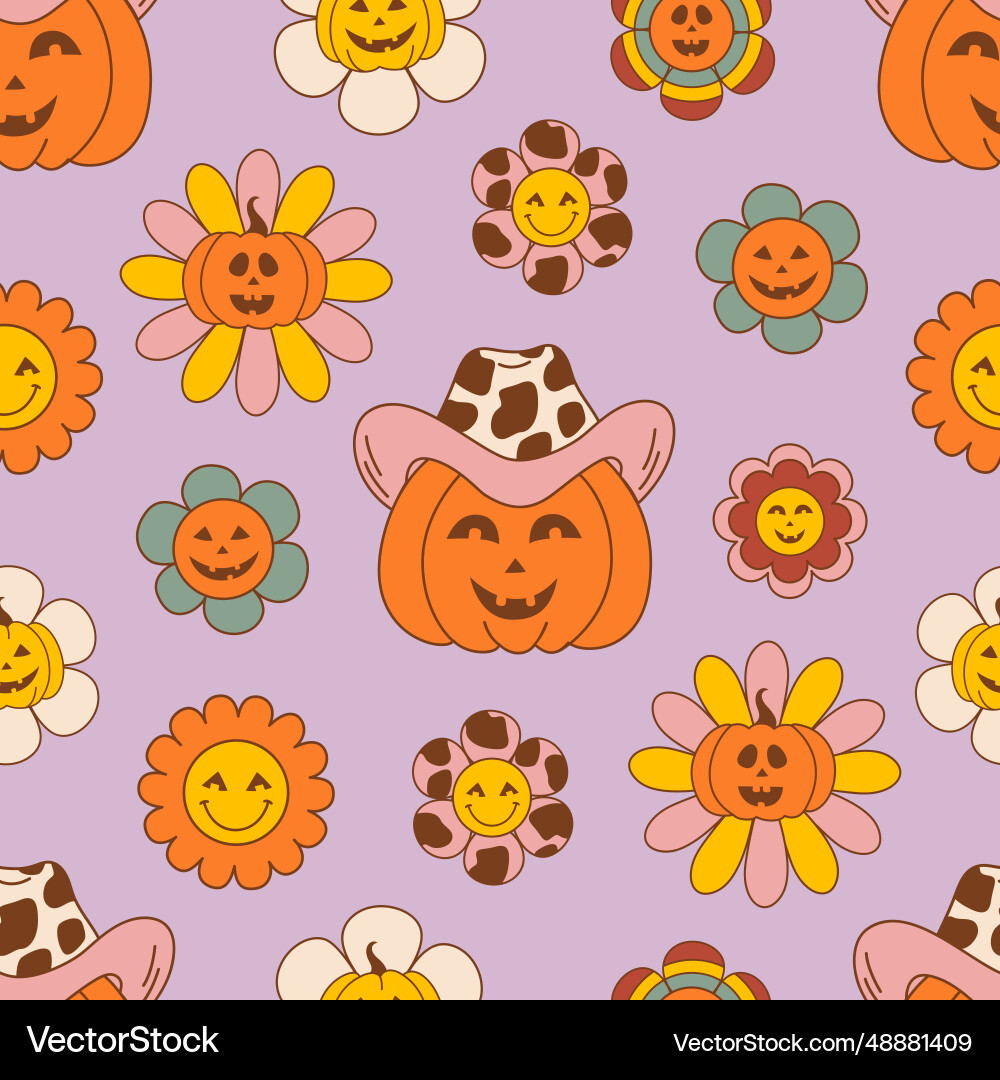 Seamless pattern with groovy pumpkin Royalty Free Vector