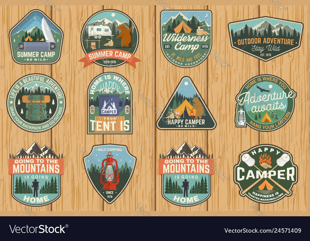 Set Of Summer Camp Badges Concept For Royalty Free Vector