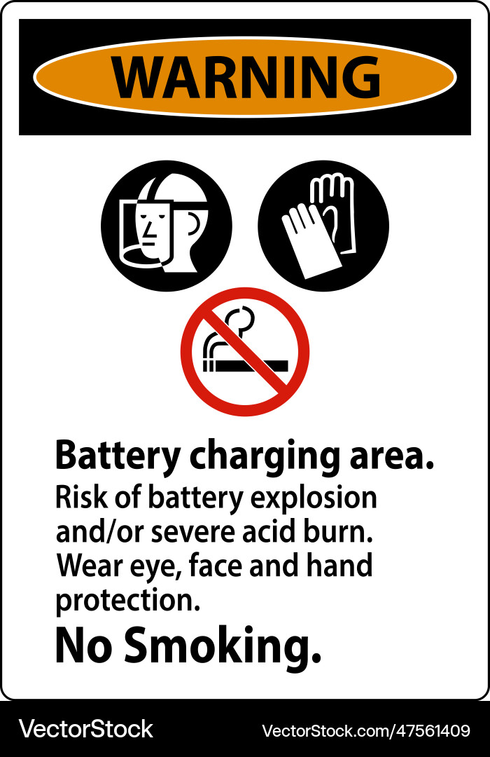 Warning sign battery charging area risk Royalty Free Vector