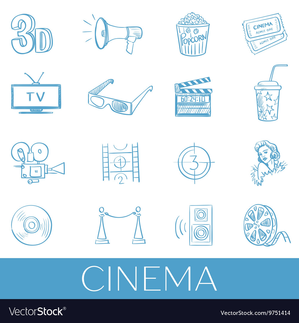 Hand drawn cinema icon set Royalty Free Vector Image