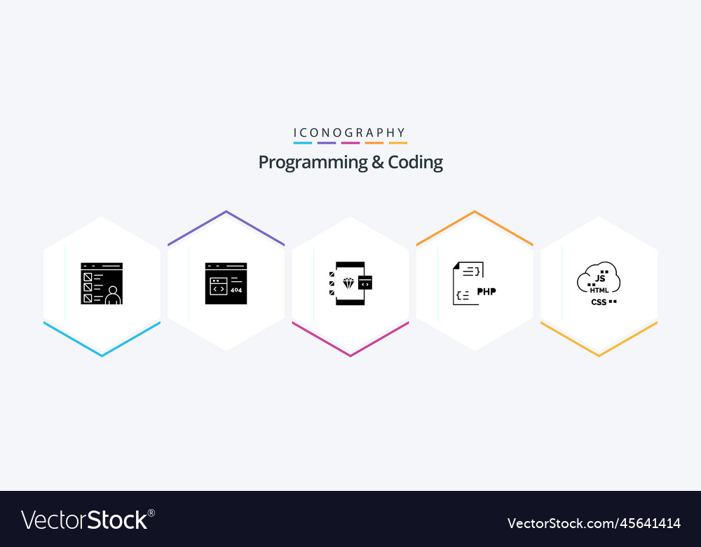 Programming And Coding 25 Glyph Icon Pack Vector Image