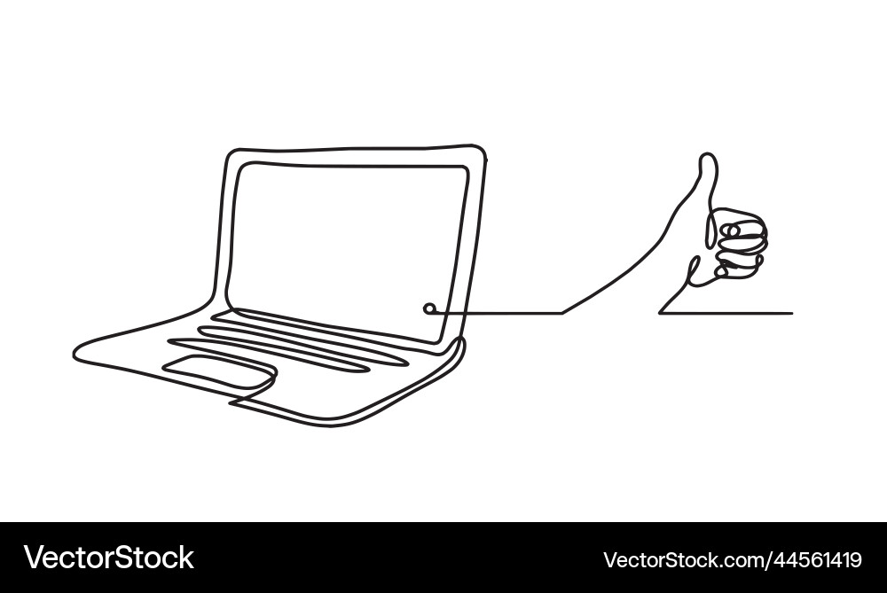 Abstract laptop with hand as line drawing Vector Image