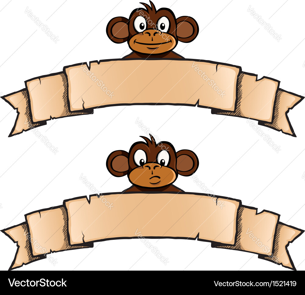 Monkey with ribbon banner Royalty Free Vector Image