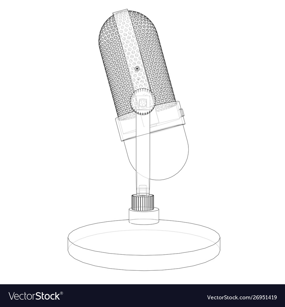 Outline vintage microphone Royalty Free Vector Image