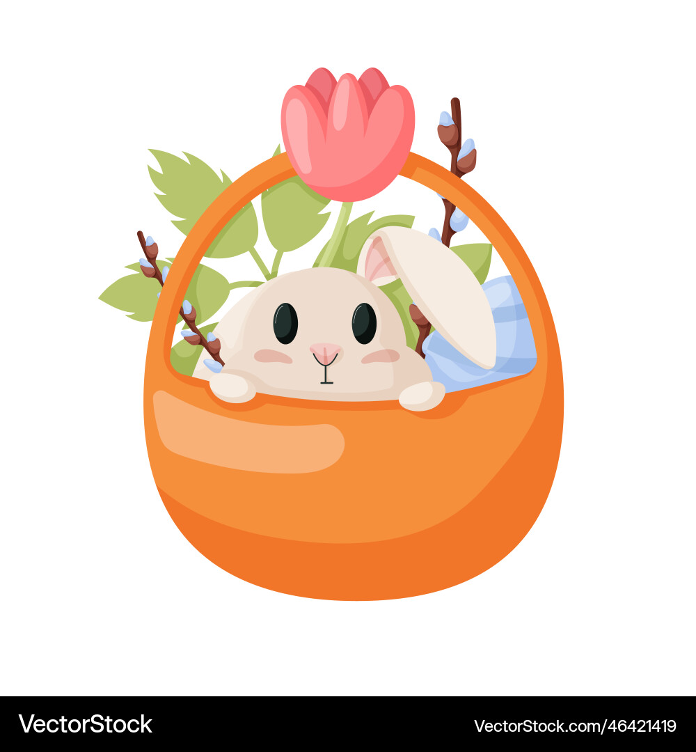 Spring easter bunny in a basket happy Royalty Free Vector