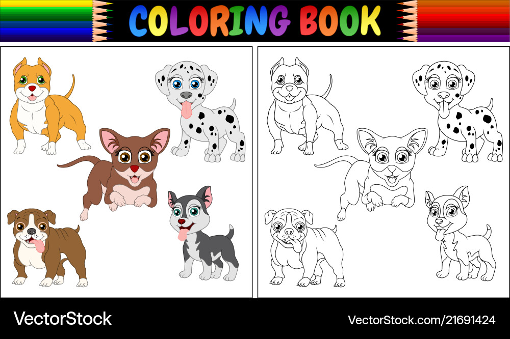 Coloring book pets cartoon Royalty Free Vector Image