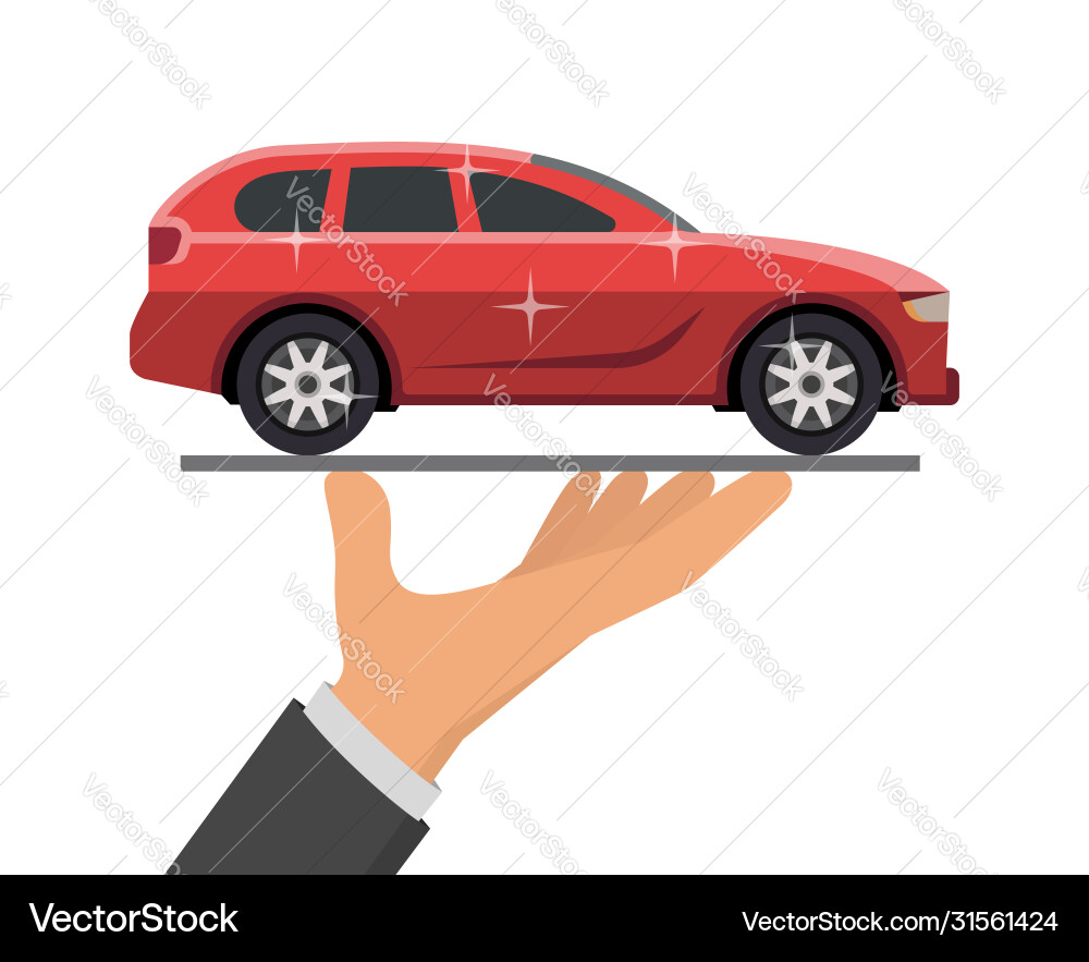Hand holding red car Royalty Free Vector Image