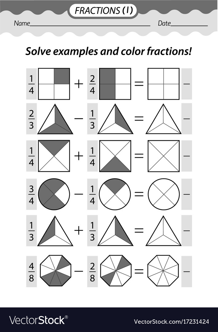 Solve examples and color fractions Royalty Free Vector Image