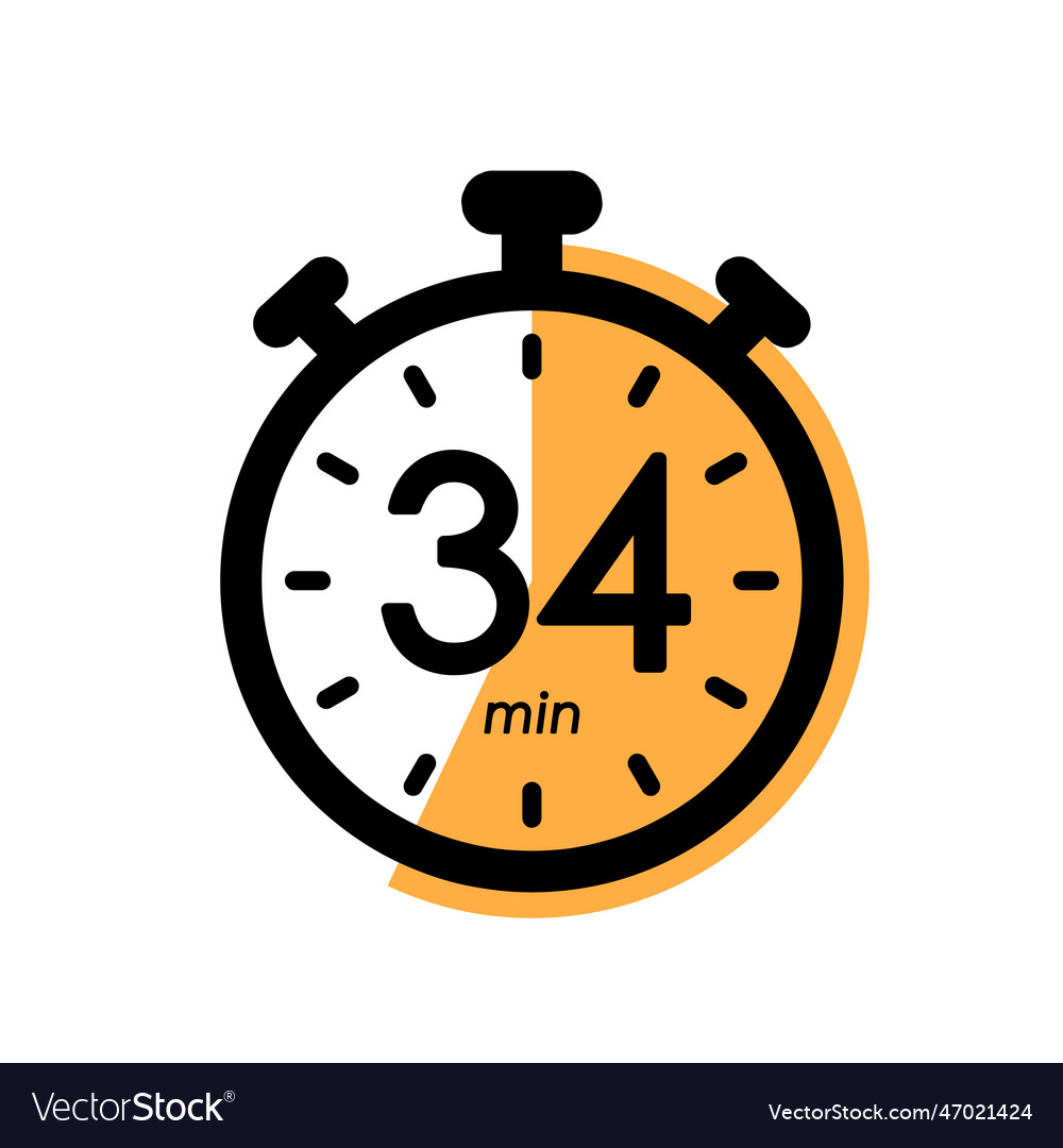 Thirty four minutes stopwatch icon timer symbol Vector Image Thirty four minutes stopwatch icon timer symbol Vector Image