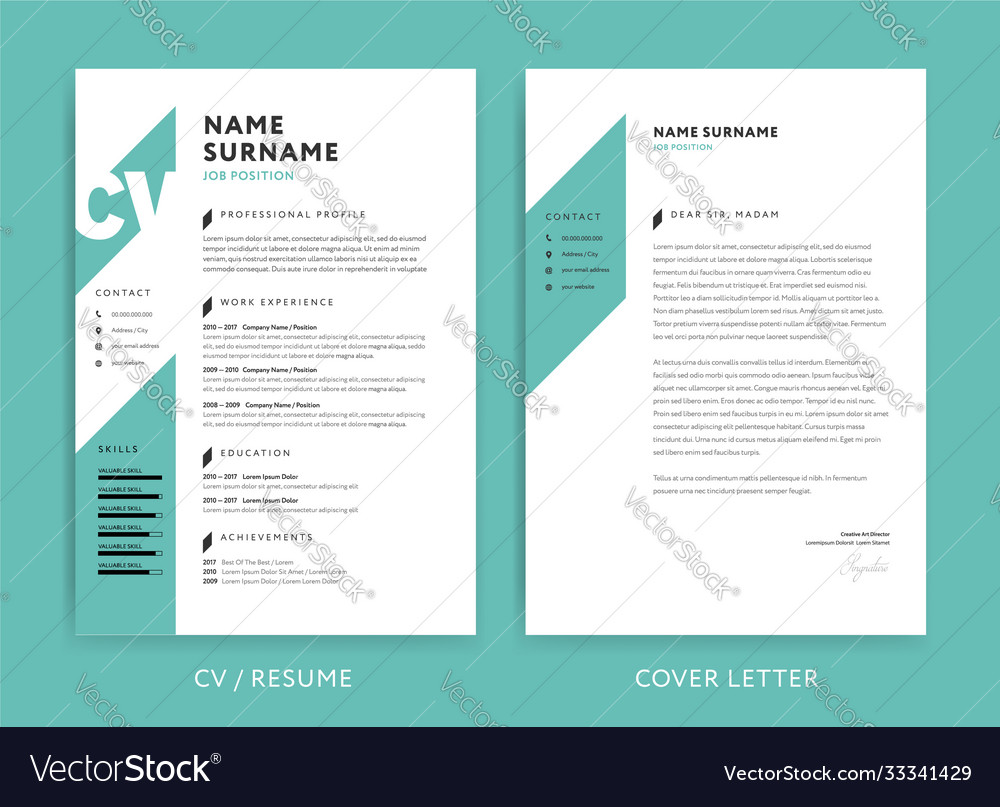 Creative Cv Resume Template Teal Green Royalty Free Vector Creative Cv Resume Template Teal Green Royalty Free Vector