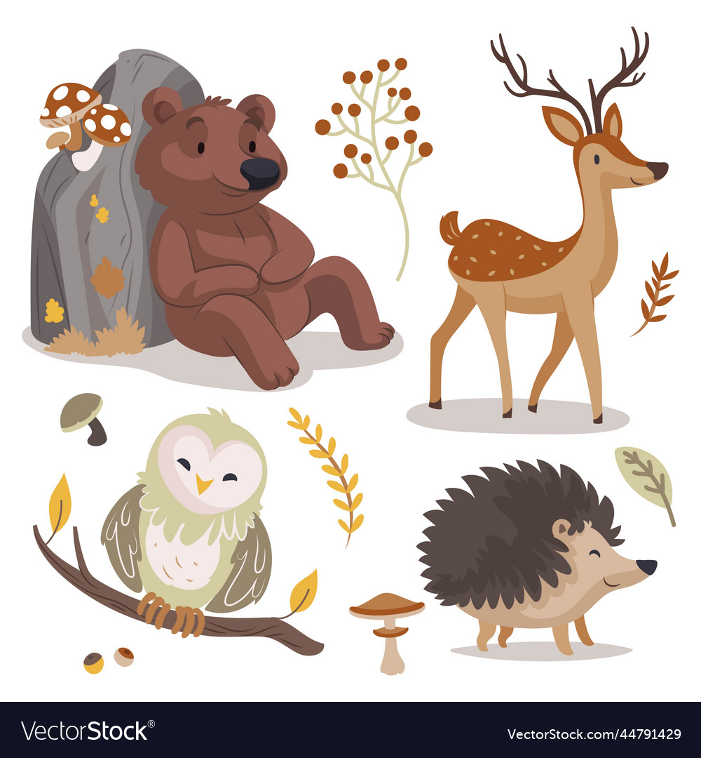 Hand drawn autumn forest animals collection design