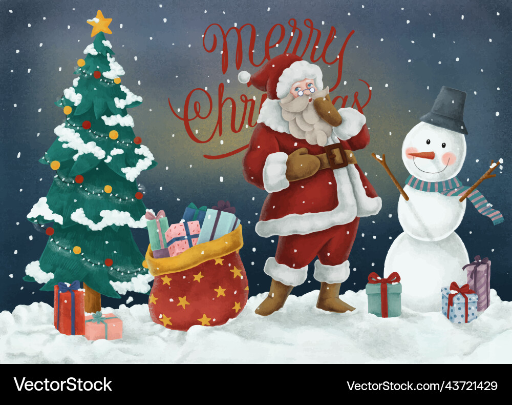 Merry christmas hand drawn card Royalty Free Vector Image