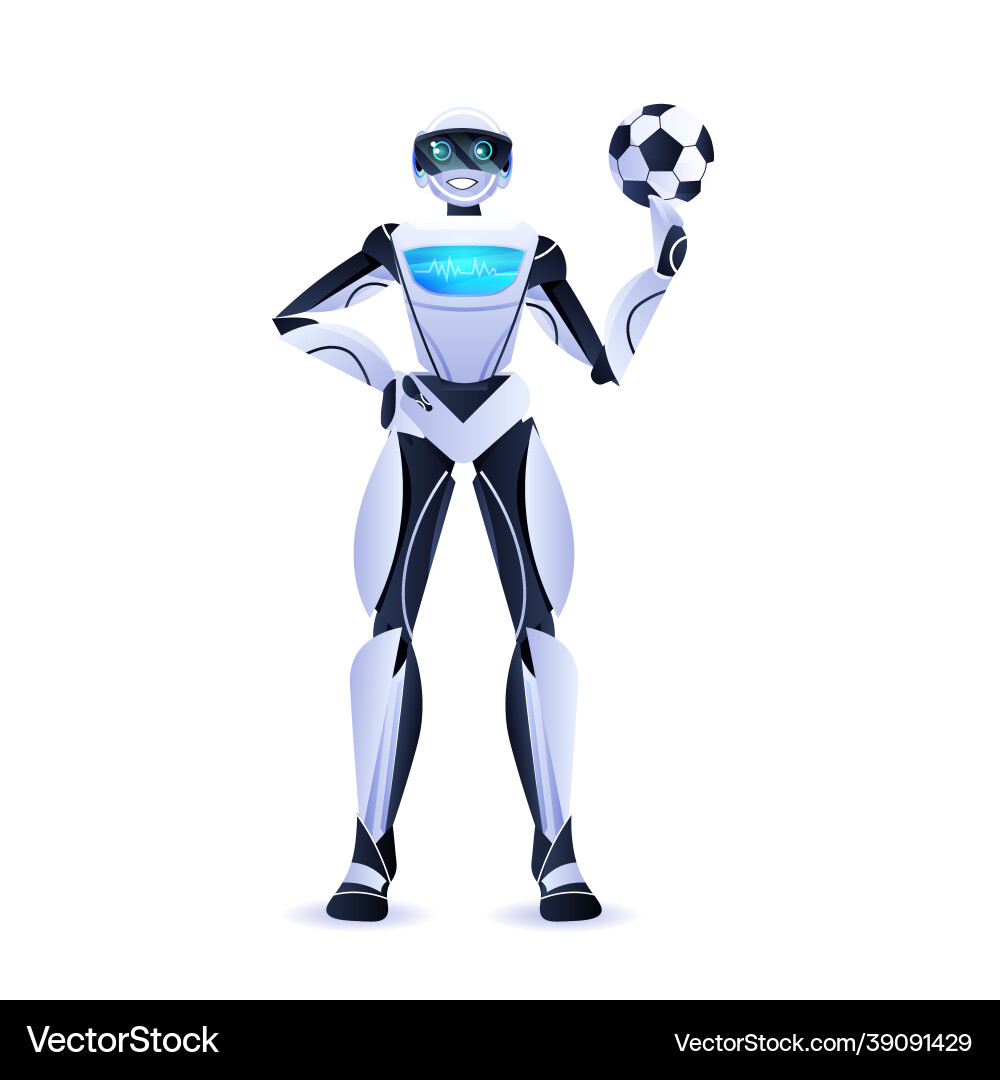 Robot soccer player holding ball modern robotic Vector Image