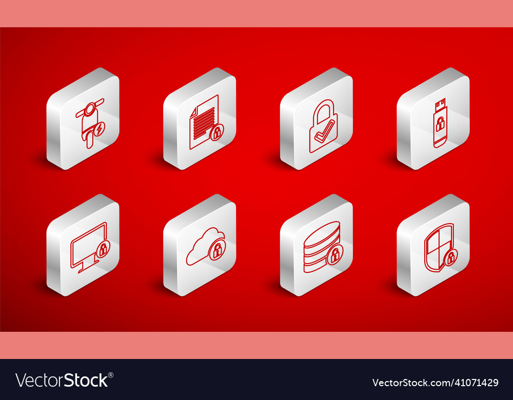 Set line shield security with lock document Vector Image