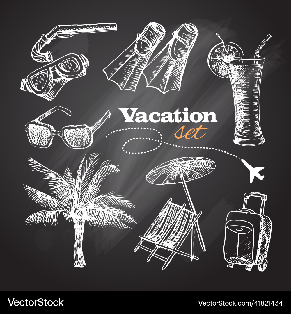 Drawing with chalk on a blackboard beach vacation Vector Image