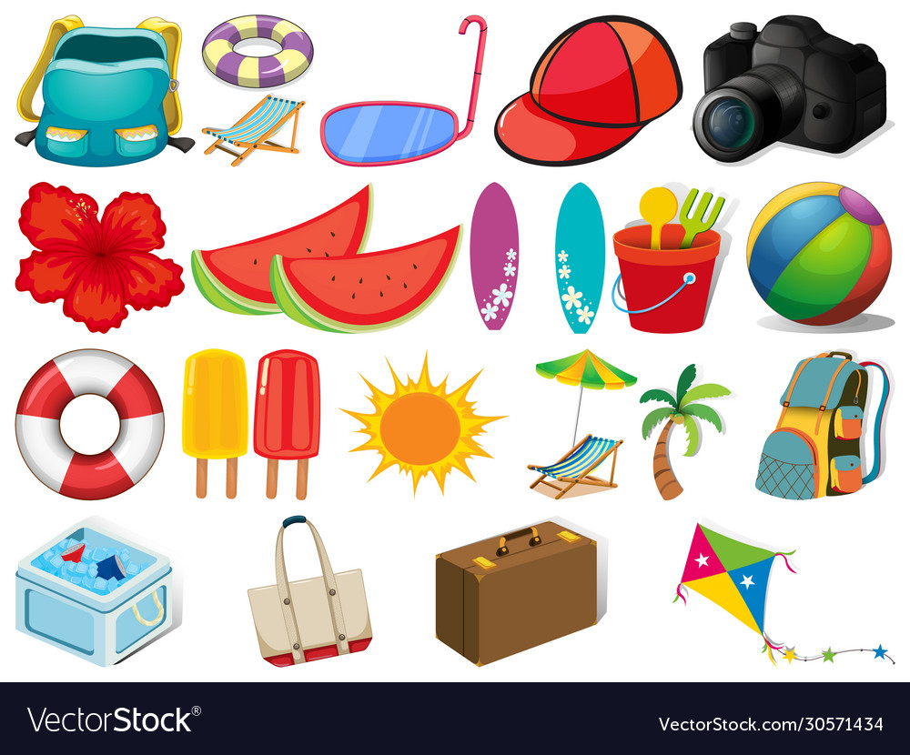 Large set different summer objects on white Vector Image
