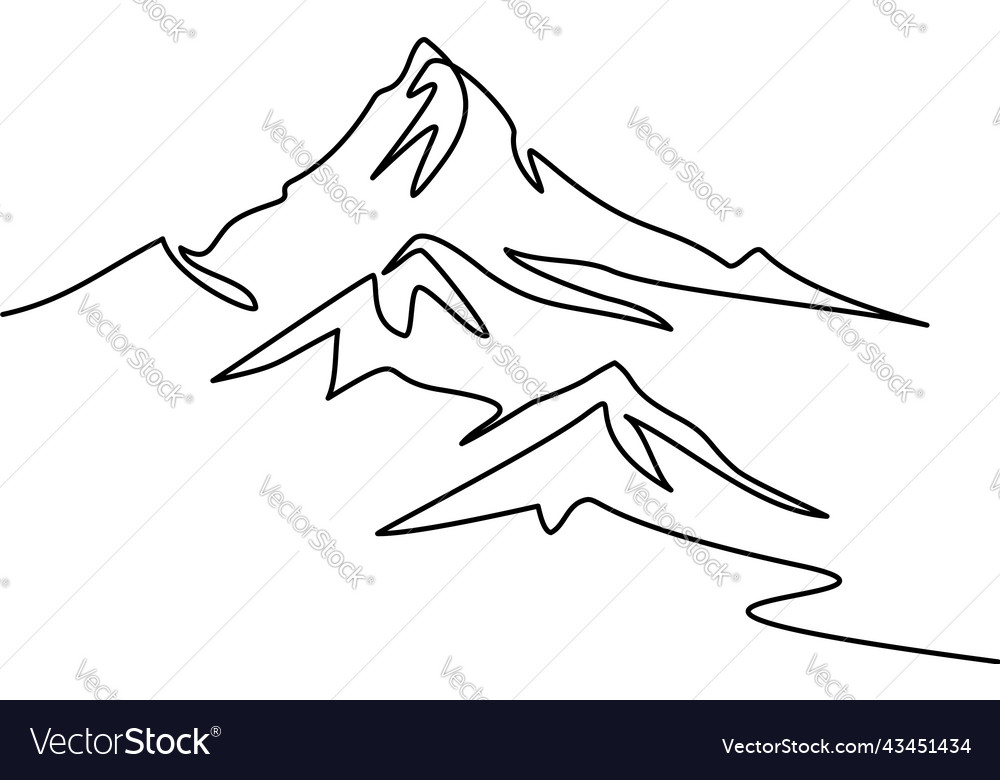 Mountains landscape view continuous one line Vector Image